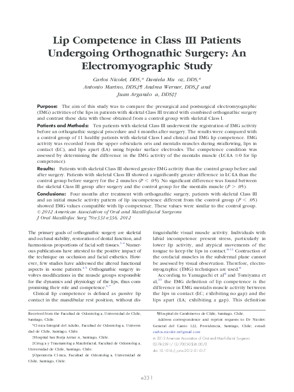 (PDF) Lip Competence in Class III Patients Undergoing Orthognathic ...