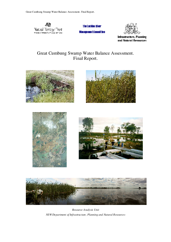 (PDF) Great Cumbung Swamp Water Balance Assessment.Final Report