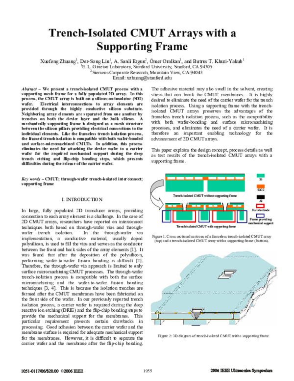 (PDF) P2P-6 Trench-Isolated CMUT Arrays with a Supporting Frame