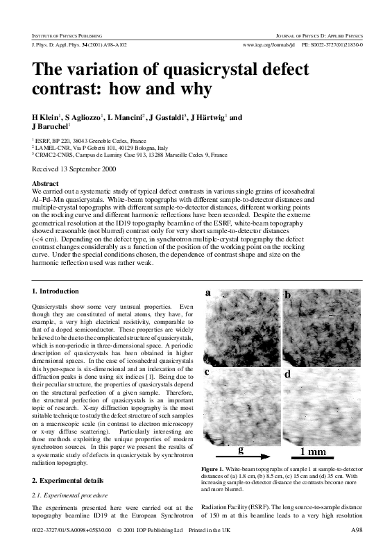 (PDF) The variation of quasicrystal defect contrast: how and why