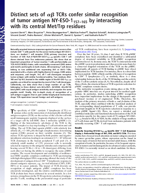 (PDF) Distinct sets of TCRs confer similar recognition of tumor antigen ...