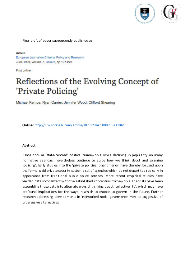 Reflections on the Evolution of the Concept of ‘Private Policing’