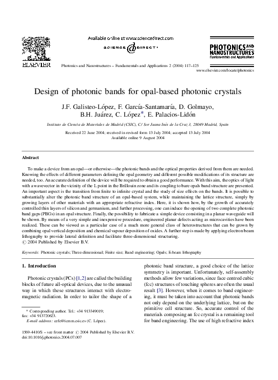 (PDF) Design of photonic bands for opal-based photonic crystals
