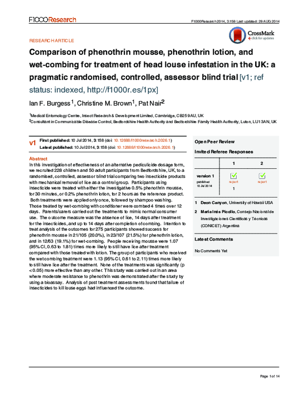 (PDF) Comparison of phenothrin mousse, phenothrin lotion, and