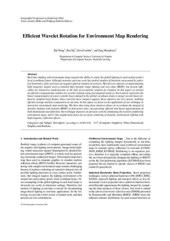 (PDF) Efficient wavelet rotation for environment map rendering | David Luebke - Academia.edu