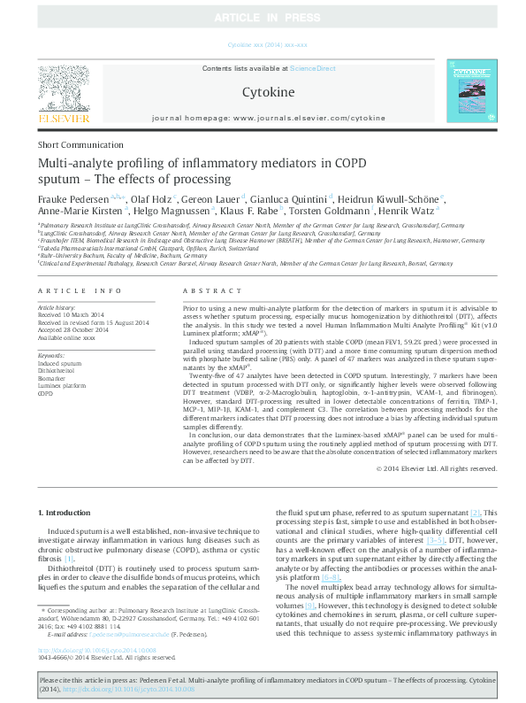(PDF) Multi-analyte profiling of inflammatory mediators in COPD sputum – The effects of processing