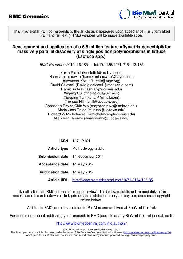 (PDF) Development and application of a 6.5 million feature Affymetrix Genechip® for massively ...
