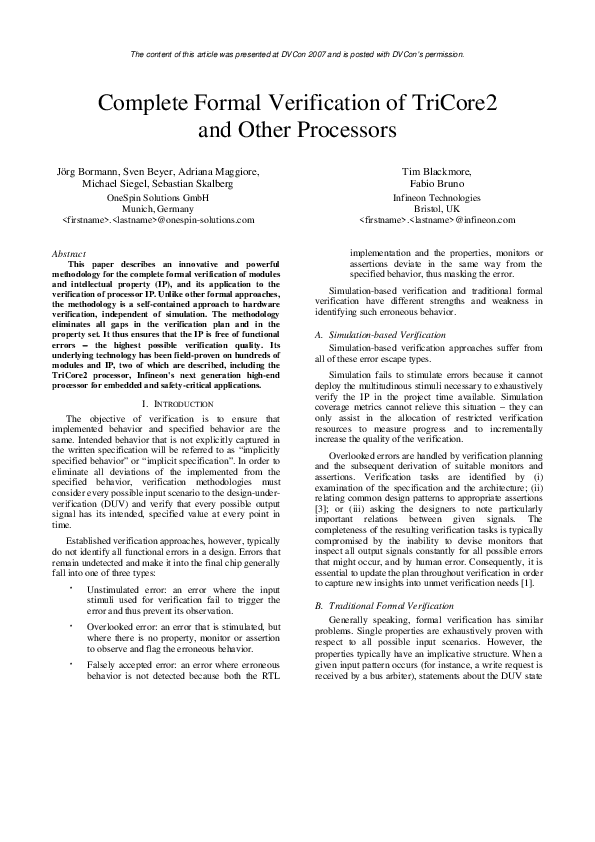 (PDF) Complete formal verification of TriCore2 and other processors