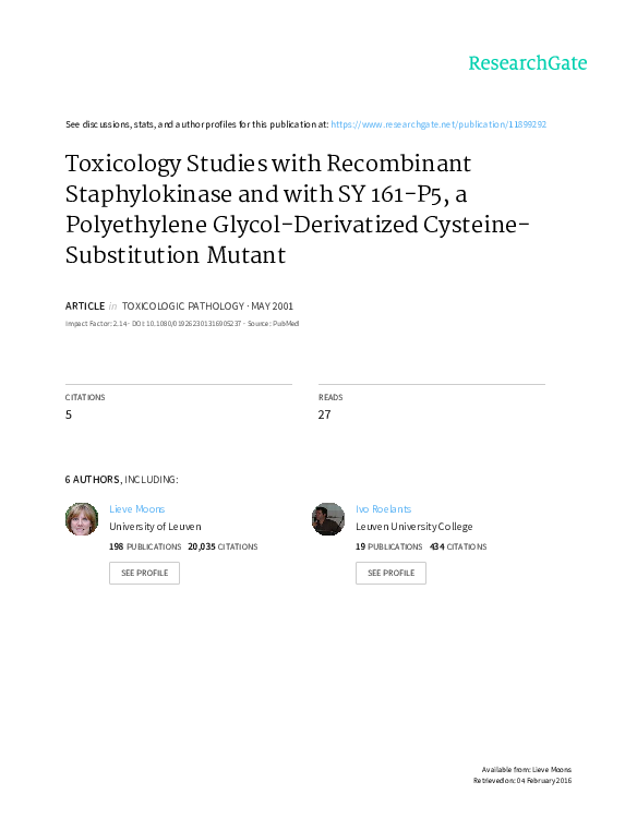 (PDF) Toxicology Studies with Recombinant Staphylokinase and with SY ...