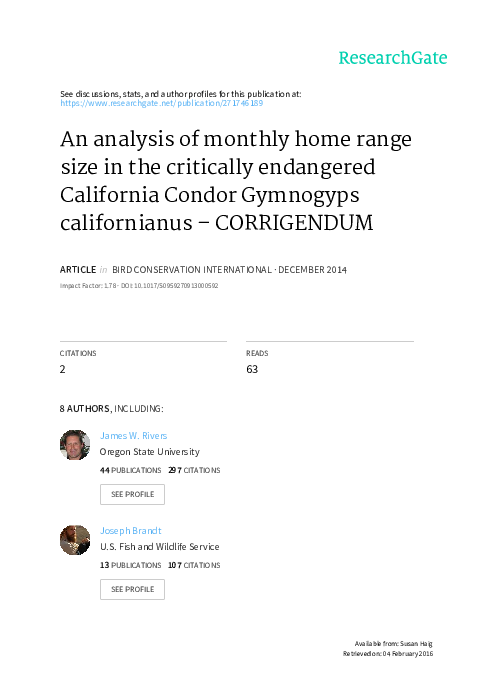 (PDF) An analysis of monthly home range size in the critically ...