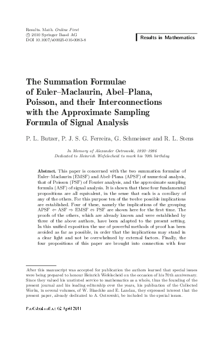 Pdf The Summation Formulae Of Eulermaclaurin Abelplana Poisson And Their Interconnections