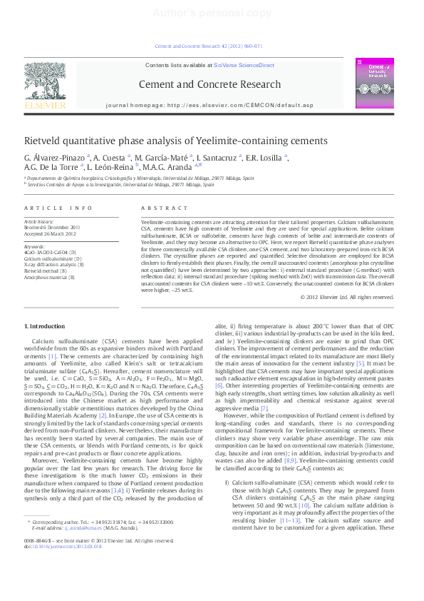 (PDF) Rietveld quantitative phase analysis of Yeelimite-containing cements