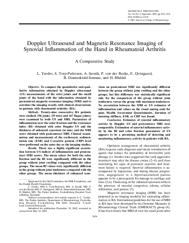 (PDF) Doppler ultrasound and magnetic resonance imaging of synovial ...
