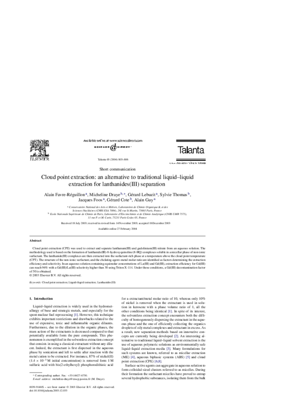 Pdf Cloud Point Extraction An Alternative To Traditional Liquidliquid Extraction For