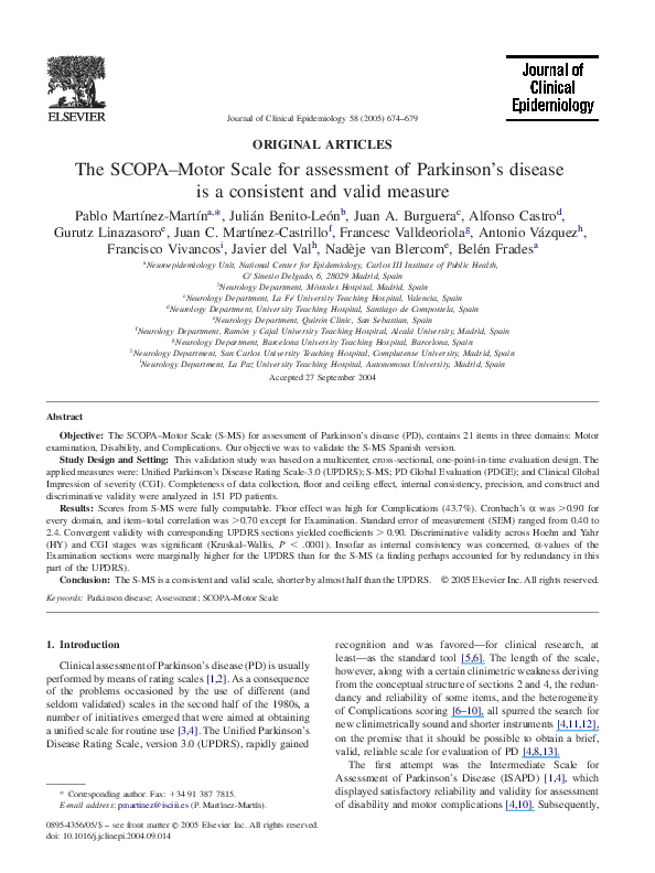 (PDF) The SCOPA–Motor Scale for assessment of Parkinson's disease is a ...