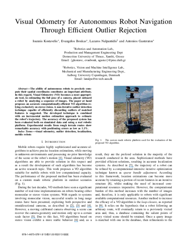 Pdf Visual Odometry For Autonomous Robot Navigation Through Efficient