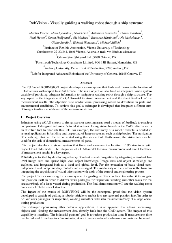 (PDF) RobVision-Visually guiding a walking robot through a ship structure