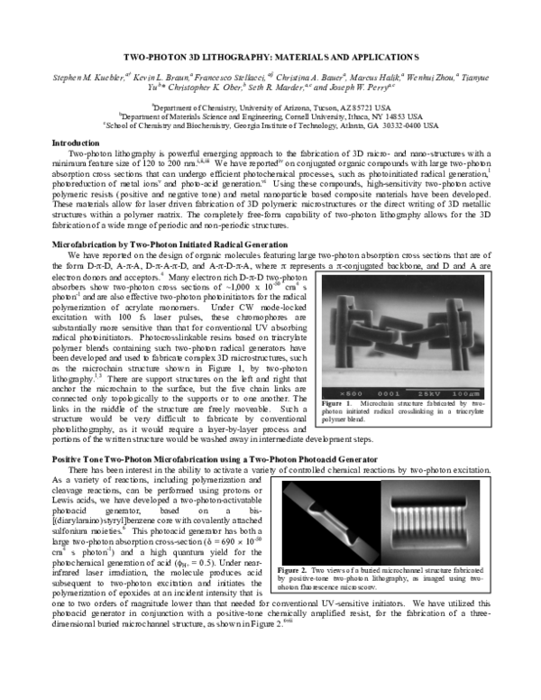(PDF) Two-photon 3D lithography: materials and applications
