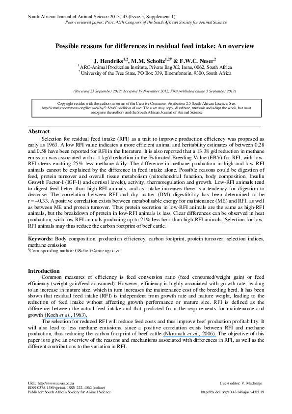 Pdf Possible Reasons For Differences In Residual Feed Intake An Overview
