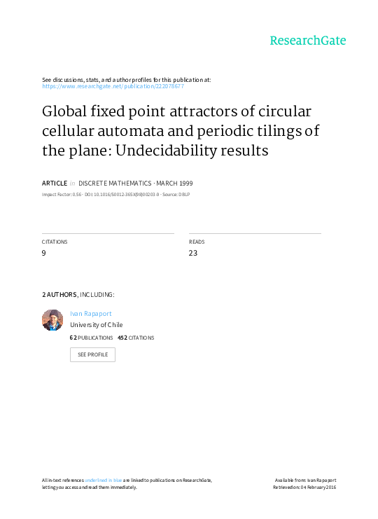 (PDF) Global fixed point attractors of circular cellular automata and periodic tilings of the ...