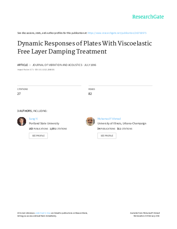 (PDF) Dynamic Responses of Plates With Viscoelastic Free Layer Damping ...