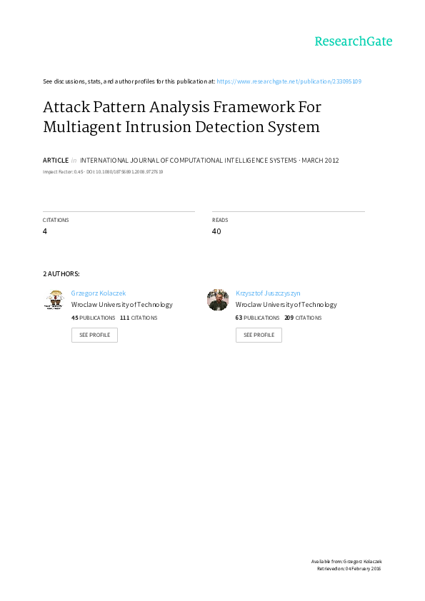 Pdf Attack Pattern Analysis Framework For A Multiagent Intrusion Detection System