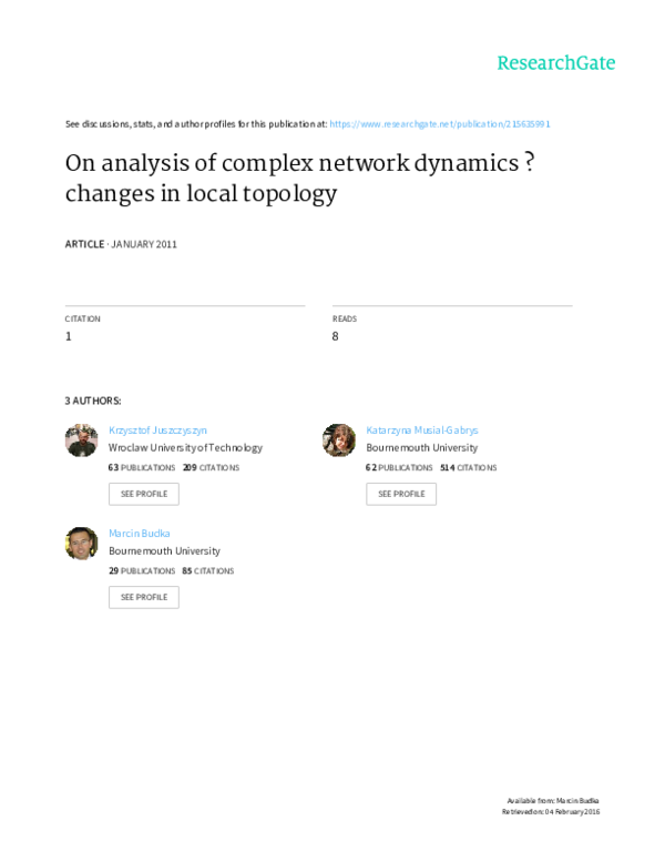 (PDF) On analysis of complex network dynamics–changes in local topology
