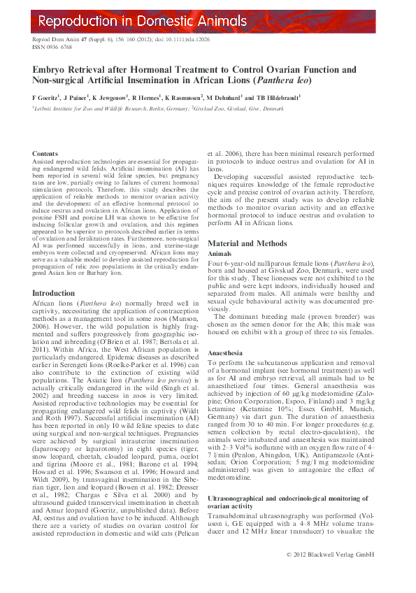 (PDF) Embryo Retrieval after Hormonal Treatment to Control Ovarian ...