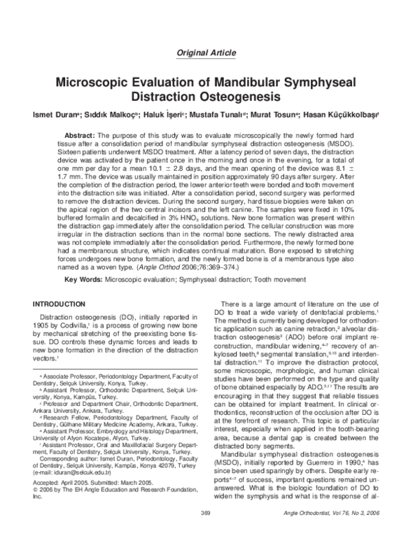 (PDF) Microscopic evaluation of mandibular symphyseal distraction ...