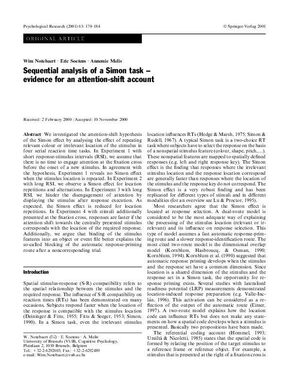 Pdf Sequential Analysis Of A Simon Task Evidence For An Attention