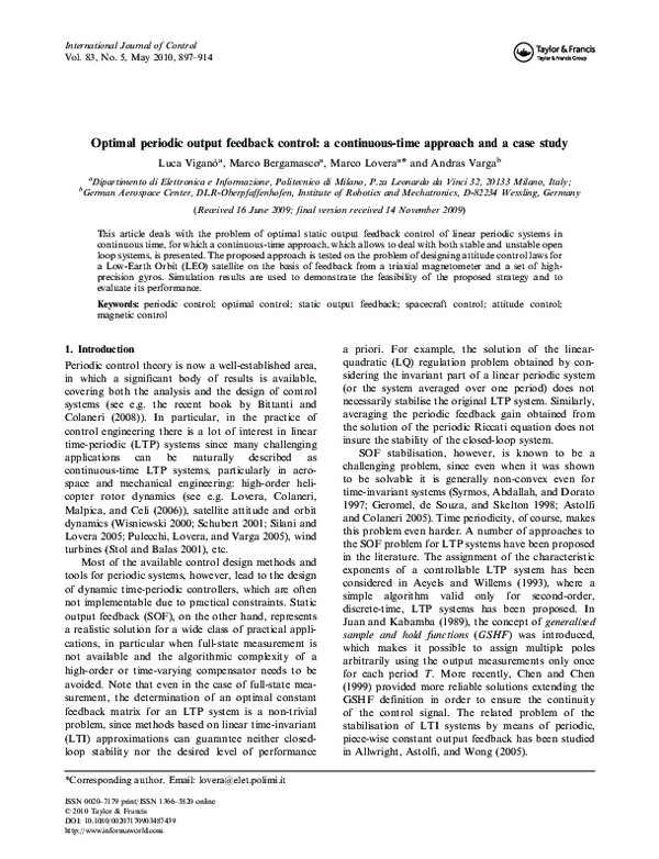 (PDF) Optimal periodic output feedback control: a continuous-time approach and a case study