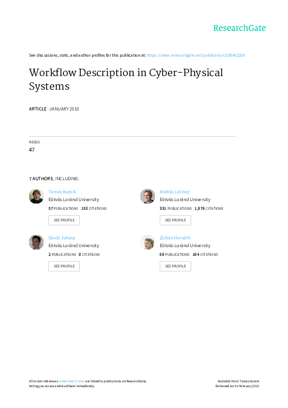 (PDF) WORKFLOW DESCRIPTION IN CYBER-PHYSICAL SYSTEMS
