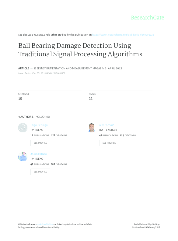 (PDF) Ball bearing damage detection using traditional signal processing algorithms