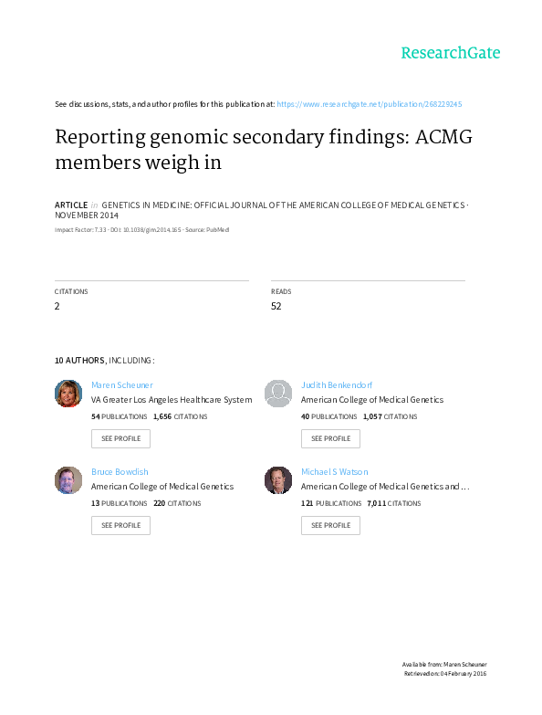 (PDF) Reporting genomic secondary findings: ACMG members weigh in