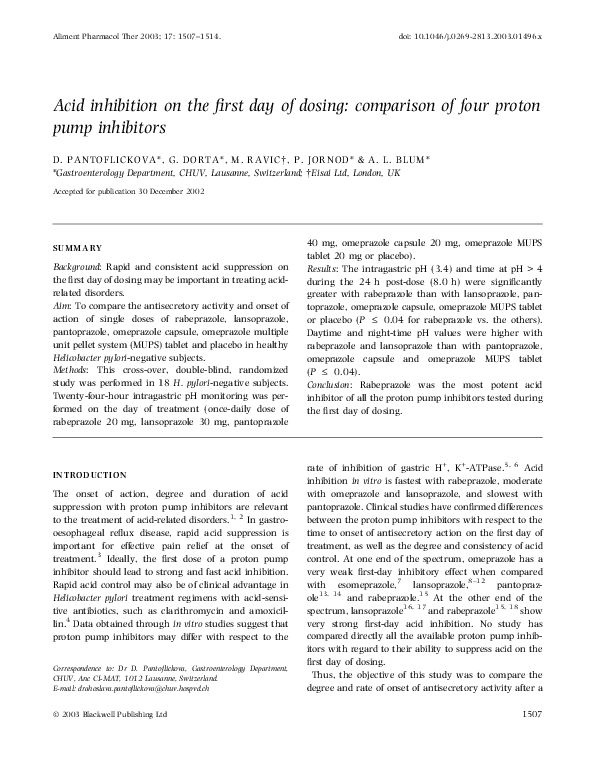 (PDF) Acid inhibition on the first day of dosing: comparison of four ...