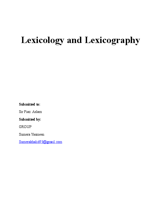 (DOC) Lexicology and Lexicography