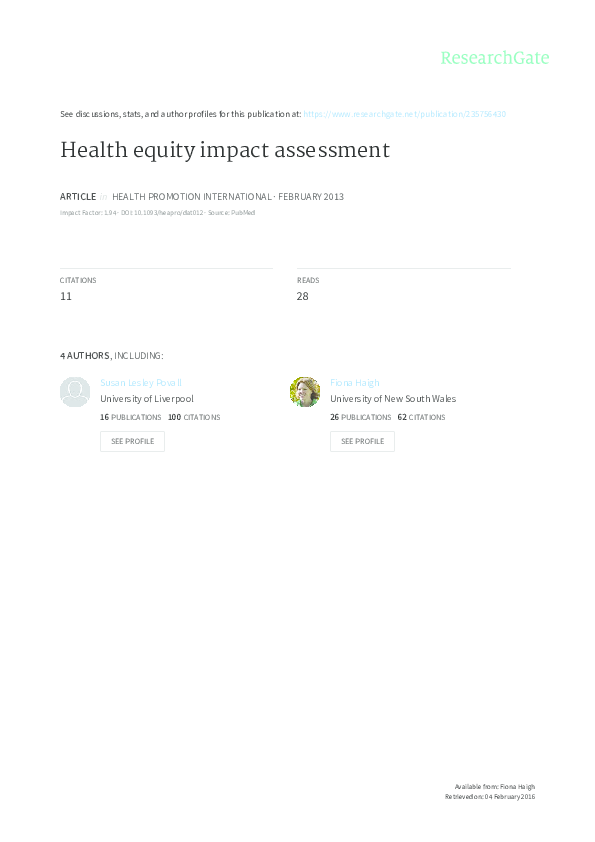 (PDF) Health equity impact assessment