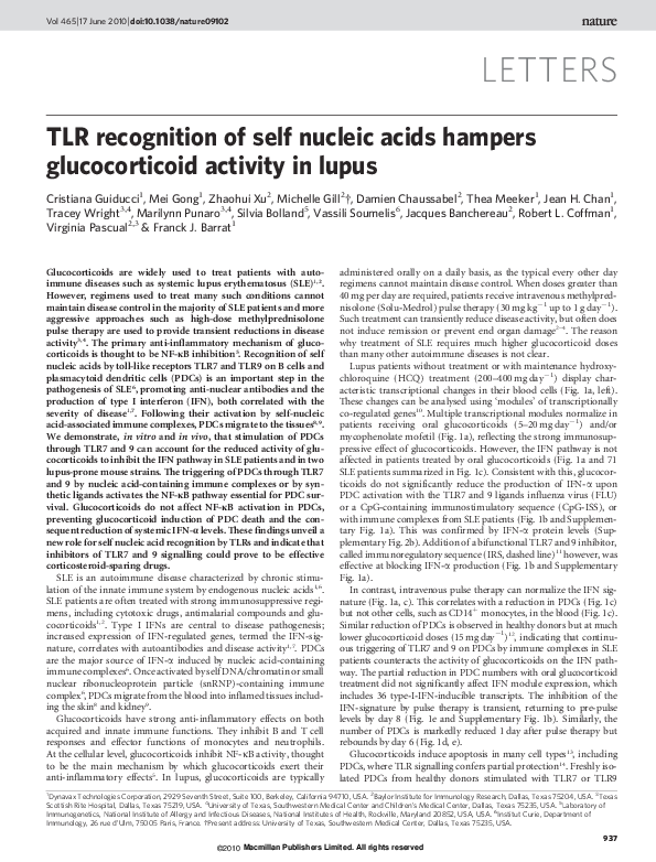 (PDF) TLR recognition of self nucleic acids hampers glucocorticoid ...