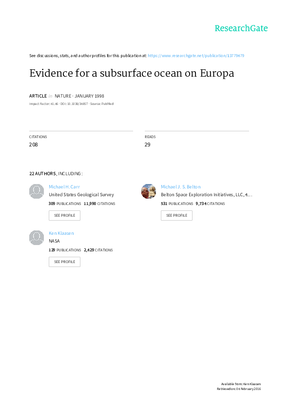(PDF) Evidence for a subsurface ocean on Europa