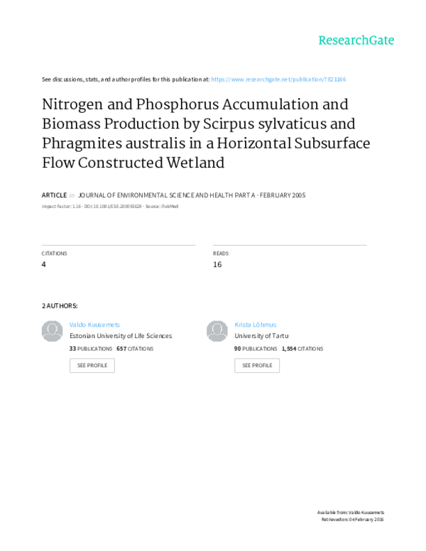 (PDF) Nitrogen and Phosphorus Accumulation and Biomass Production by ...