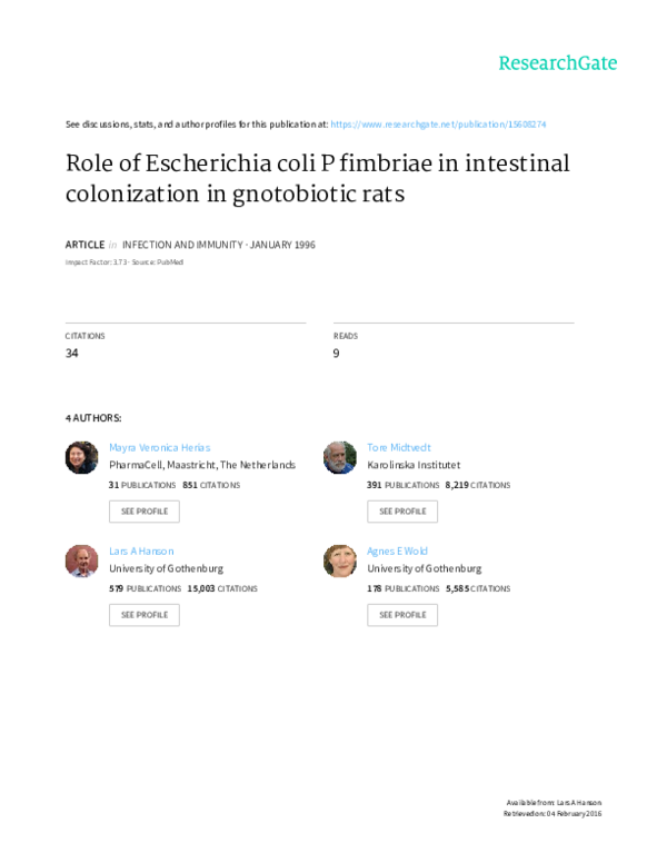 (PDF) Role of Escherichia coli P fimbriae in intestinal colonization in ...