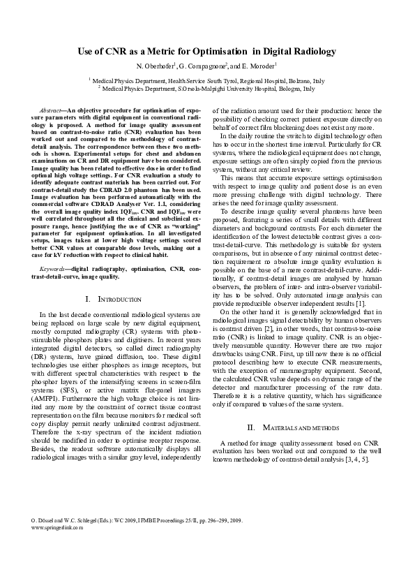 (PDF) Use of CNR as a Metric for Optimisation in Digital Radiology