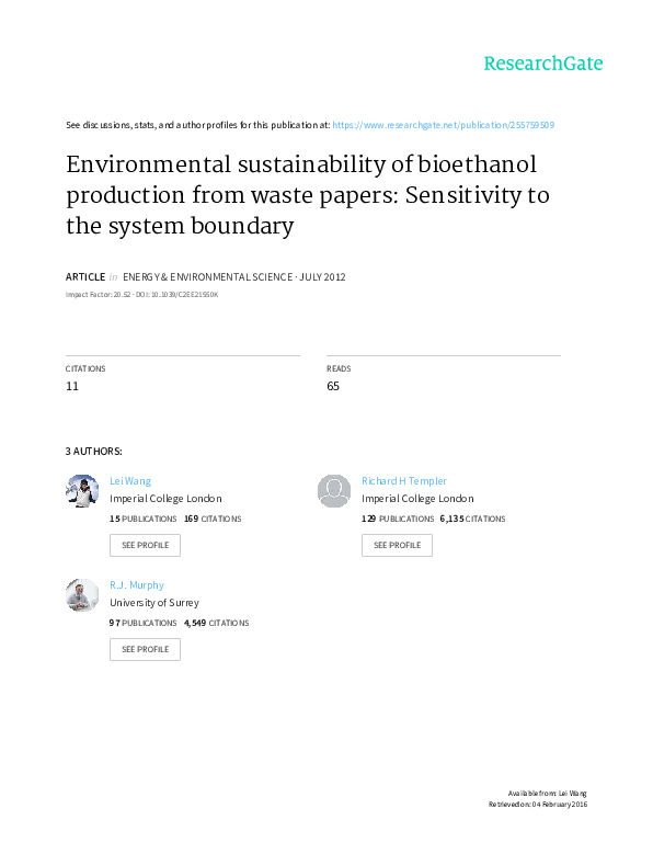 (PDF) Environmental sustainability of bioethanol production from waste ...