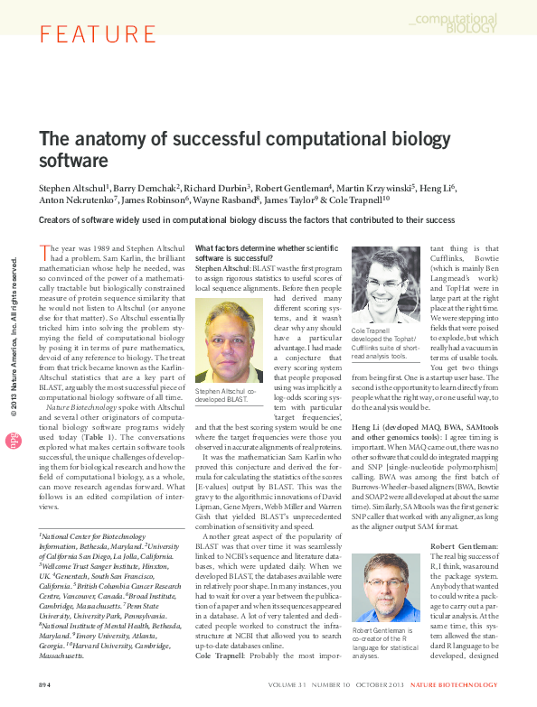 (PDF) The anatomy of successful computational biology software