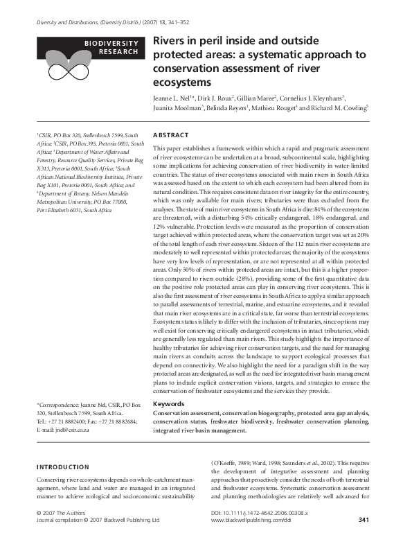 (PDF) Rivers in peril inside and outside protected areas: a systematic ...