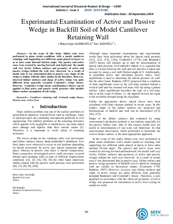 (PDF) Experimantal Examination of Active and Passive Wedge in Backfill ...