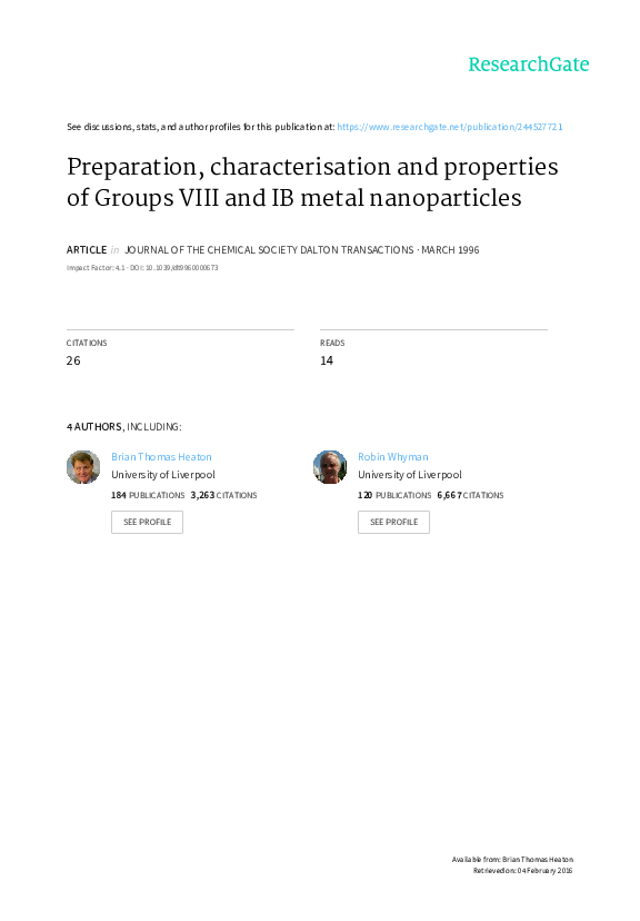(PDF) Preparation, characterisation and properties of Groups VIII and ...