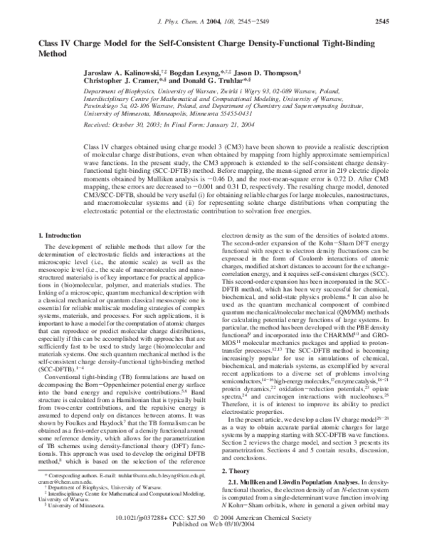 (PDF) Class IV Charge Model for the Self-Consistent Charge Density-Functional Tight-Binding Method