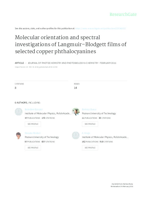 (PDF) Molecular orientation and spectral investigations of Langmuir–Blodgett films of selected ...