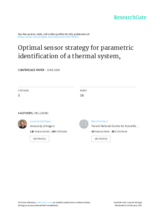 (PDF) Optimal sensor strategy for parametric identification of a thermal system